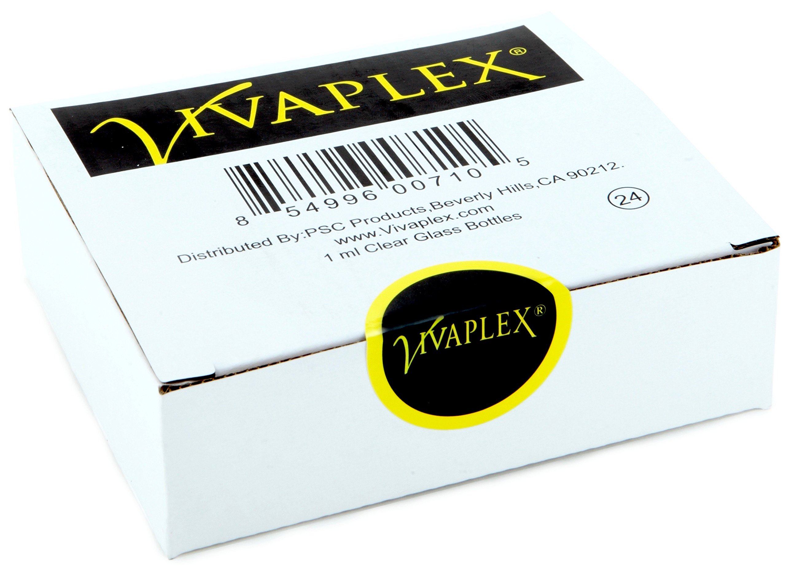 Vivaplex, 24, Clear, 1 ml (1/4 Dram) Glass Bottles, with Orifice Reducers and Black Caps