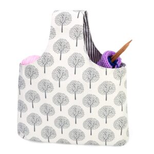 teamoy knitting tote bag(l12.2 x w7.5), travel project wrist bag for knitting needles(up to 11 inches), yarn and crochet supplies,perfect size for knitting on the go (small, tree)