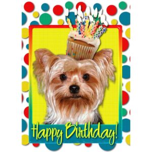 CafePress Birthday Cupcake Yorkie Folded Greeting Card Matte