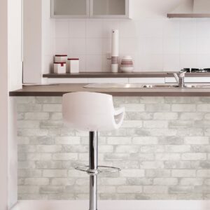 NuWallpaper NU2218 Loft Brick Peel Stick Wallpaper, White & Off-White