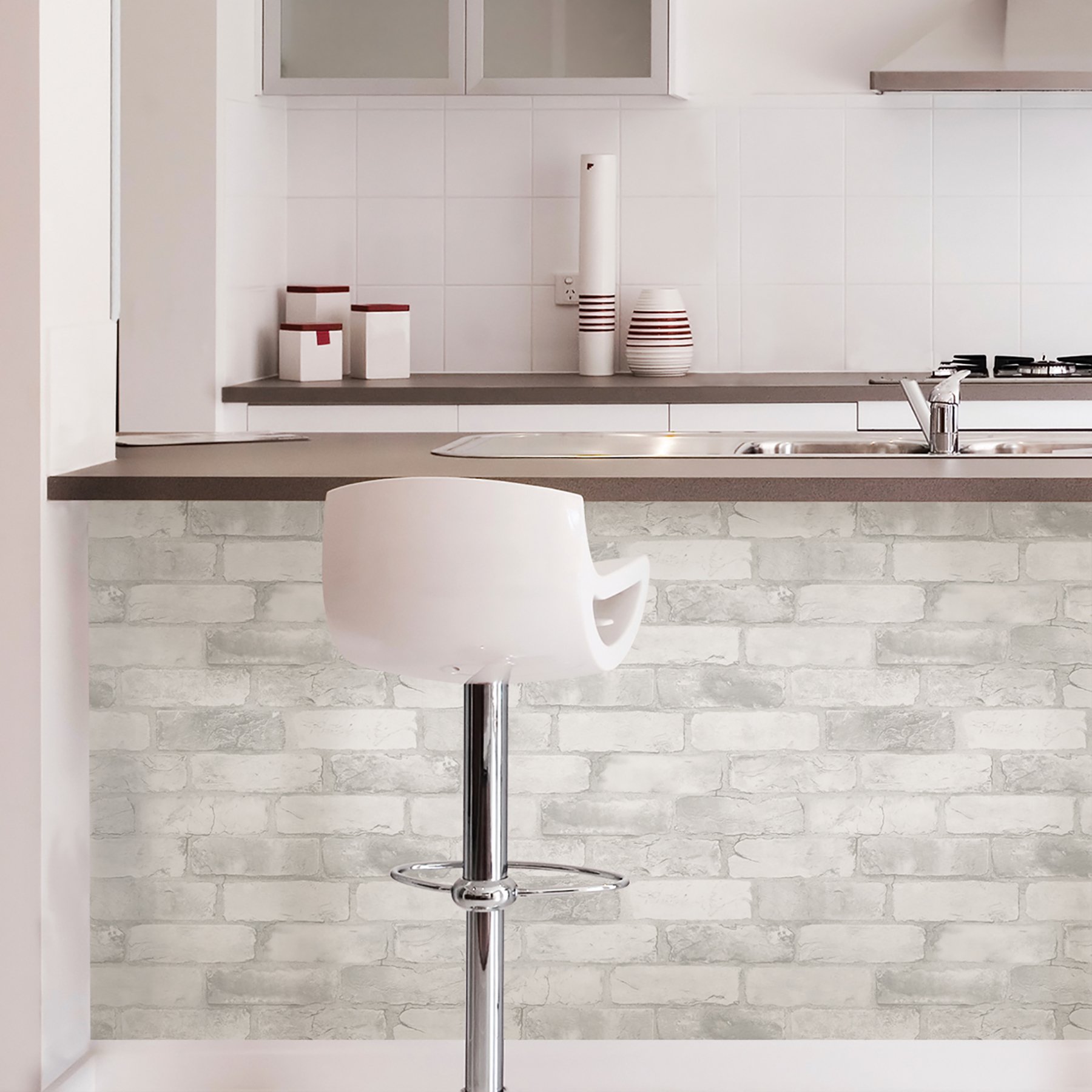 NuWallpaper NU2218 Loft Brick Peel Stick Wallpaper, White & Off-White