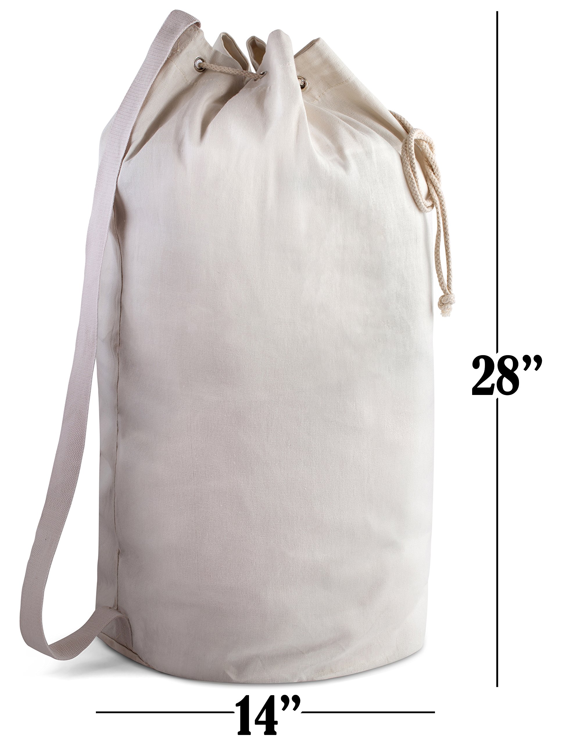 Handy Laundry Canvas Duffel Bag - Drawstring, Leather Closure, Shoulder Strap. (2-PACK)