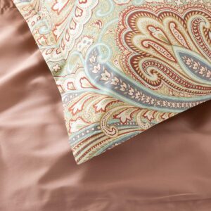 Eikei Boho Paisley Print Luxury Duvet Quilt Cover and Shams 3pc Bedding Set Bohemian Damask Medallion 350TC Egyptian Cotton Sateen (Rust, Queen)