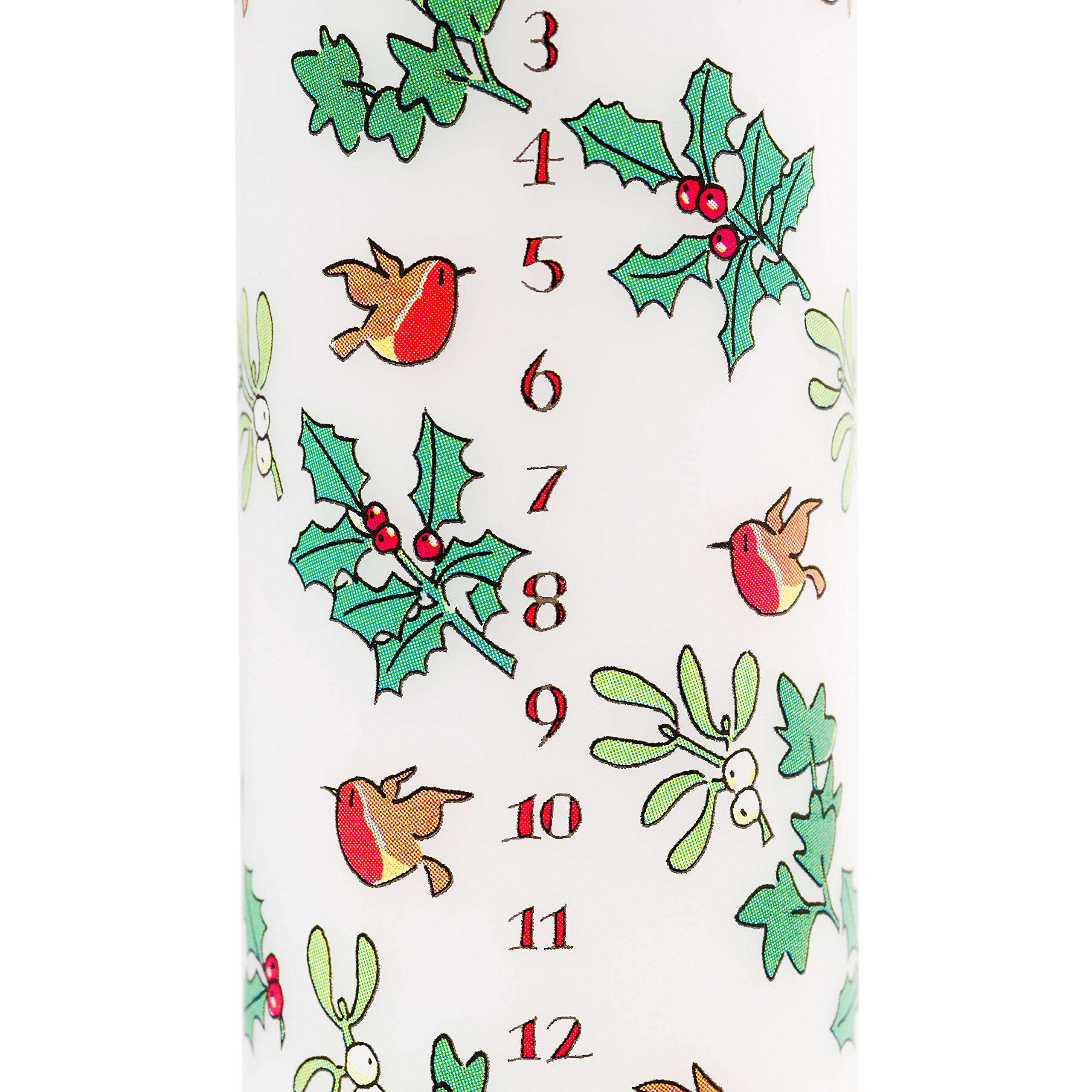 Alison Gardiner Christmas Advent Candle 'Holly and Ivy' Wax Pillar 50 Hours Burn Time Made in England