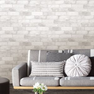 NuWallpaper NU2218 Loft Brick Peel Stick Wallpaper, White & Off-White