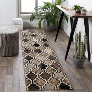 superior indoor area runner, jute backed, perfect for hallway, living/ dining room, bedroom, office, kitchen, entryway, modern geometric trellis floor decor, viking collection, 2' x 11', ivory