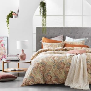 eikei boho paisley print luxury duvet quilt cover and shams 3pc bedding set bohemian damask medallion 350tc egyptian cotton sateen (rust, queen)