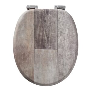 tiger old wood toilet seat, stainless steel, mdf, rubber, brown, 37.7 x 5.5 x 45.9 cm