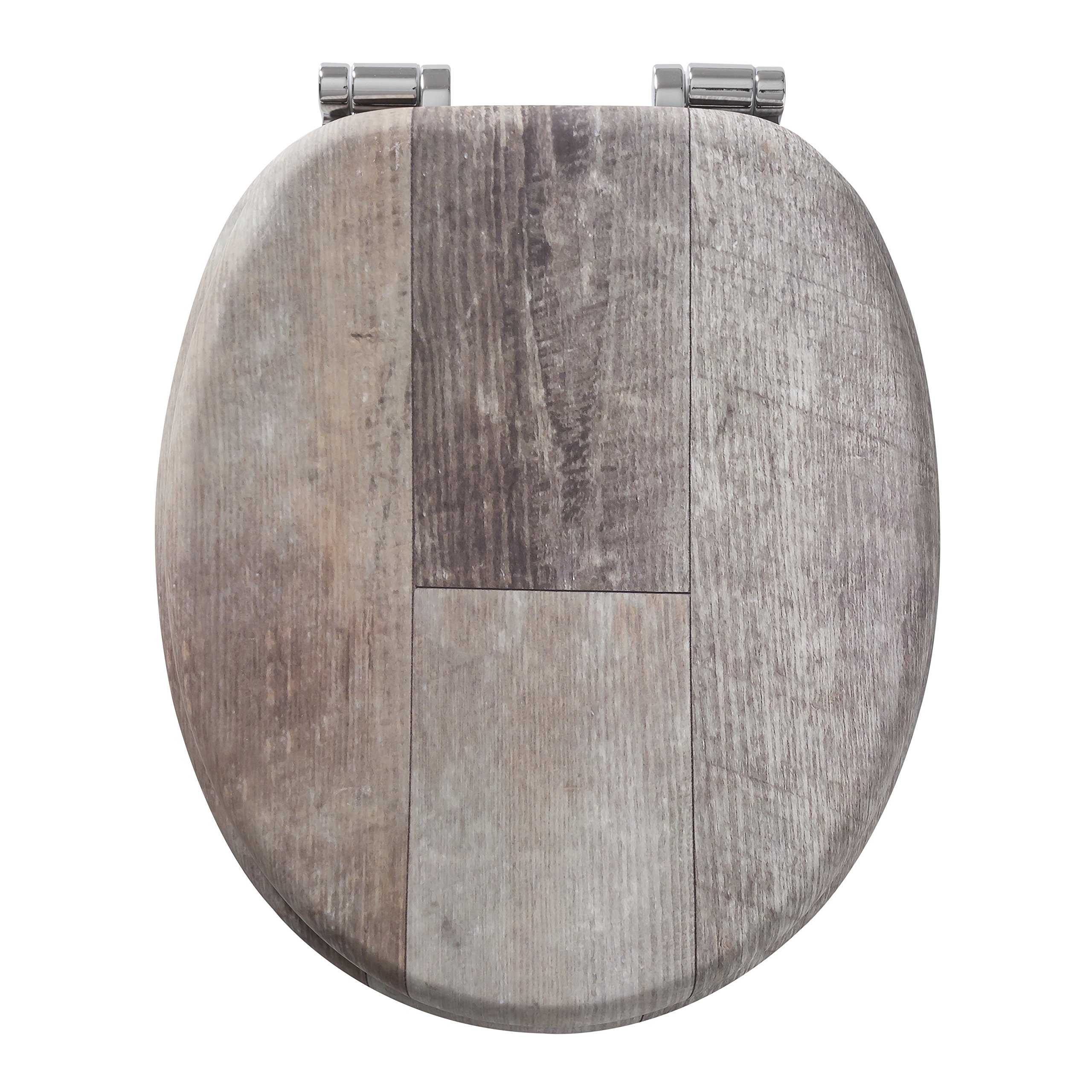 Tiger Old Wood Toilet Seat, Stainless Steel, MDF, Rubber, Brown, 37.7 x 5.5 x 45.9 cm