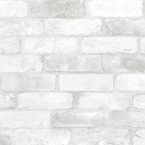 NuWallpaper NU2218 Loft Brick Peel Stick Wallpaper, White & Off-White