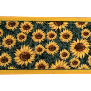 Kashi Home Kitchen Rug, Printed Area Rug, Durable Floor, Door Mat, Farmhouse Non-Slip Carpet Latex Backing Beautiful Design Sunflower 3pc Set (2 18x30 D Shape & 1 20x40)