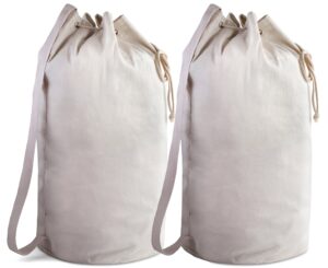 handy laundry canvas duffel bag - drawstring, leather closure, shoulder strap. (2-pack)