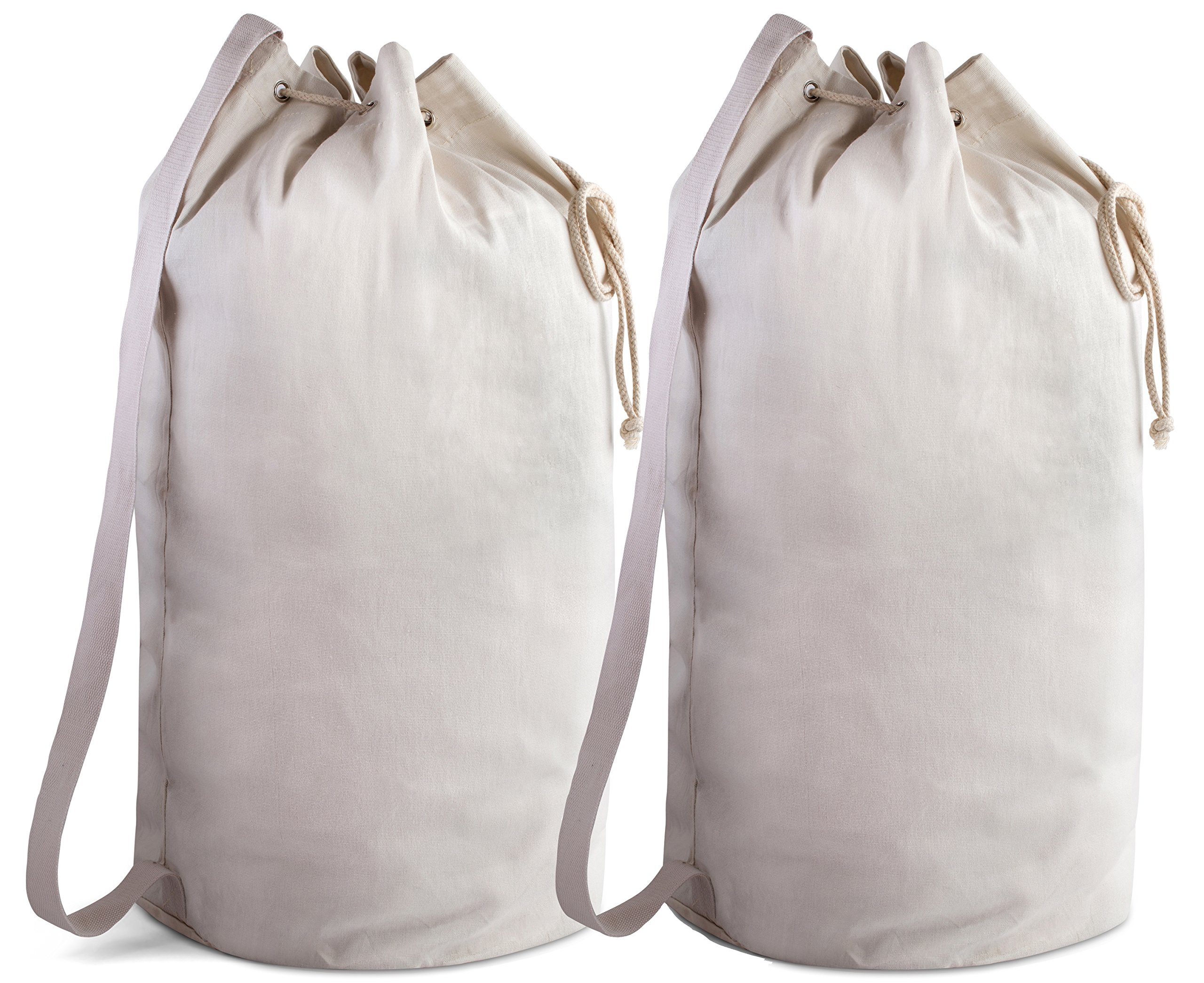 Handy Laundry Canvas Duffel Bag - Drawstring, Leather Closure, Shoulder Strap. (2-PACK)