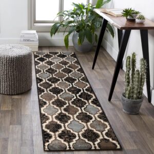 Superior Indoor Area Runner, Jute Backed, Perfect for Hallway, Living/ Dining Room, Bedroom, Office, Kitchen, Entryway, Modern Geometric Trellis Floor Decor, Viking Collection, 2' x 11', Chocolate