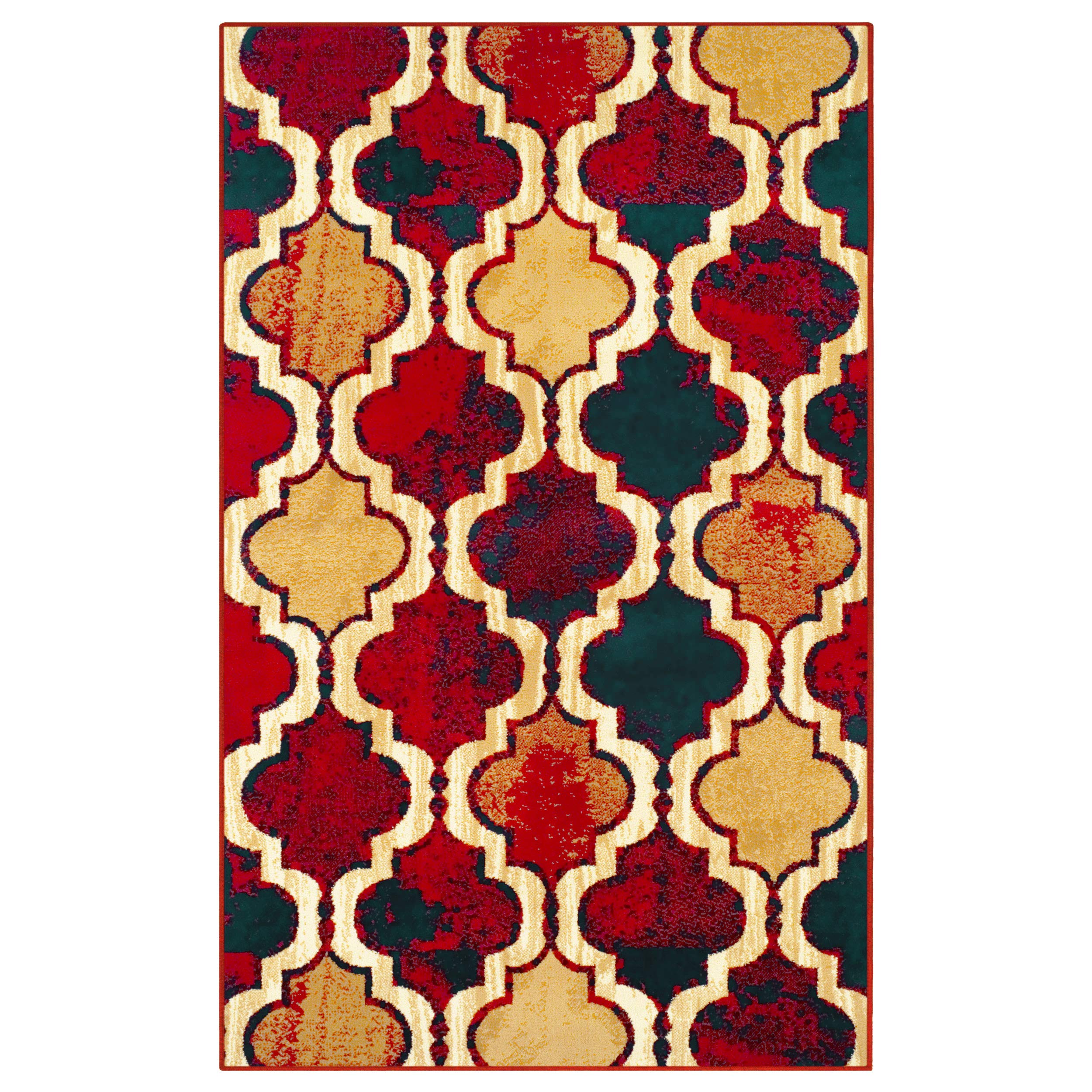 Superior Indoor Large Area Rug, Jute Backed, Perfect for Living/ Dining Room, Bedroom, Office, Kitchen, Entryway, Modern Geometric Trellis Floor Decor, Viking Collection, 5' x 8', Red Blue