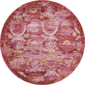 Unique Loom Baracoa Collection Area Rug - Coppelia (8' 4" Round, Pink/ Ivory)