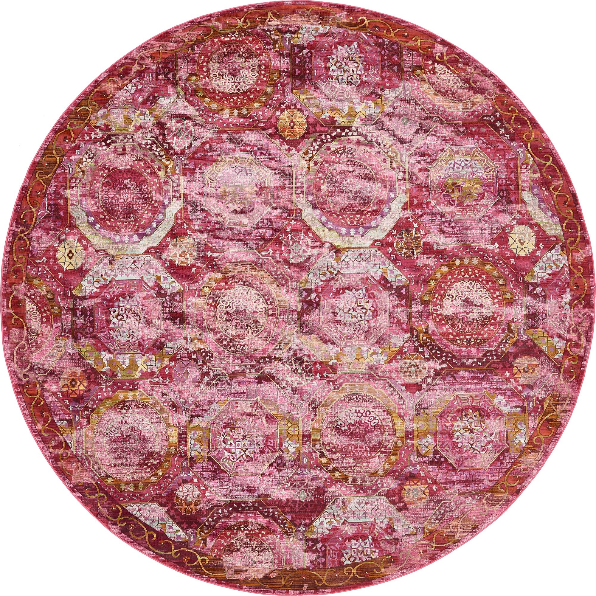 Unique Loom Baracoa Collection Area Rug - Coppelia (8' 4" Round, Pink/ Ivory)