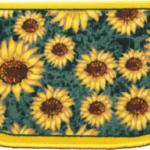 Kashi Home Kitchen Rug, Printed Area Rug, Durable Floor, Door Mat, Farmhouse Non-Slip Carpet Latex Backing Beautiful Design Sunflower 3pc Set (2 18x30 D Shape & 1 20x40)