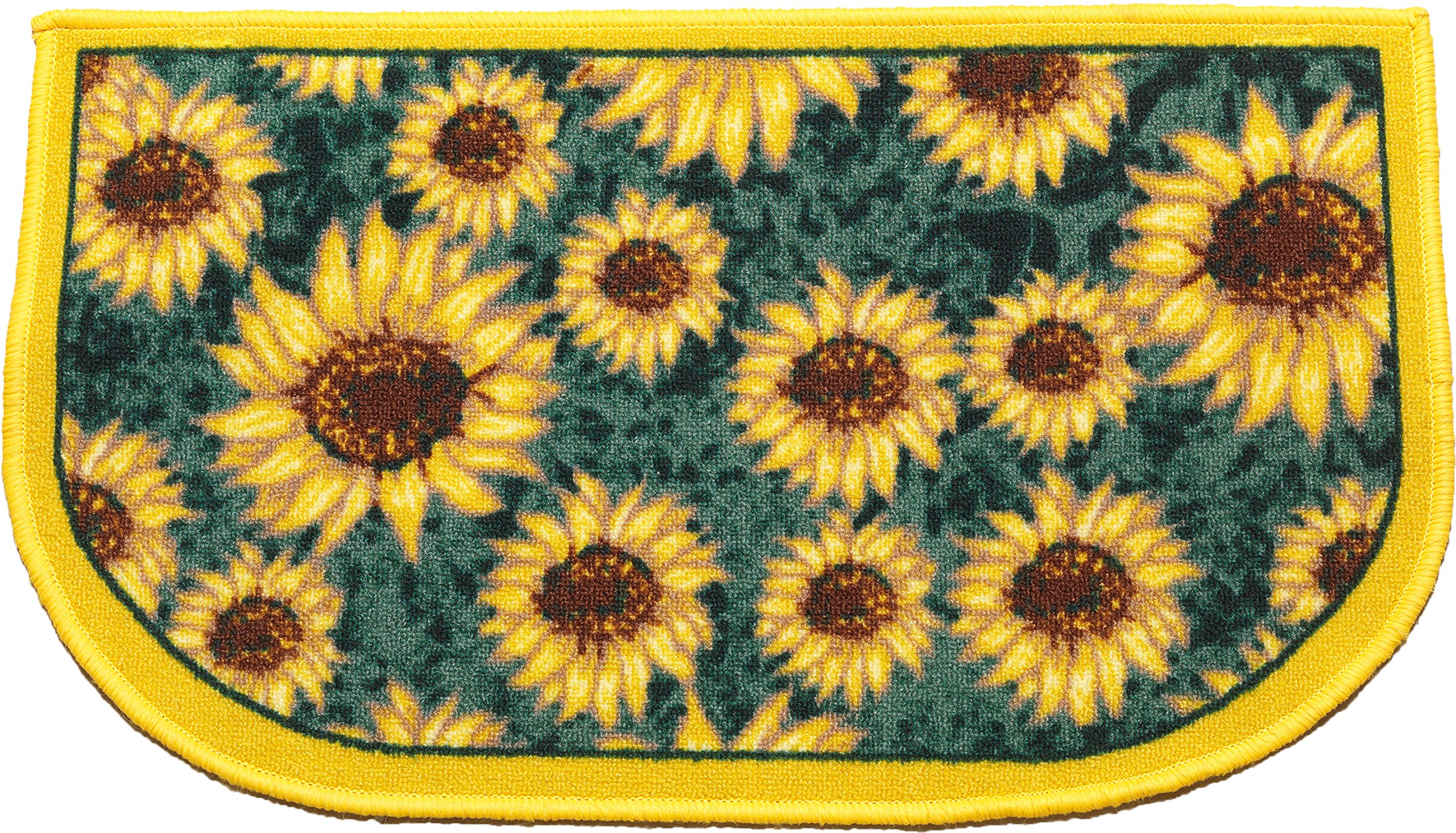 Kashi Home Kitchen Rug, Printed Area Rug, Durable Floor, Door Mat, Farmhouse Non-Slip Carpet Latex Backing Beautiful Design Sunflower 3pc Set (2 18x30 D Shape & 1 20x40)