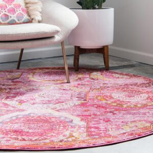 Unique Loom Baracoa Collection Area Rug - Coppelia (8' 4" Round, Pink/ Ivory)