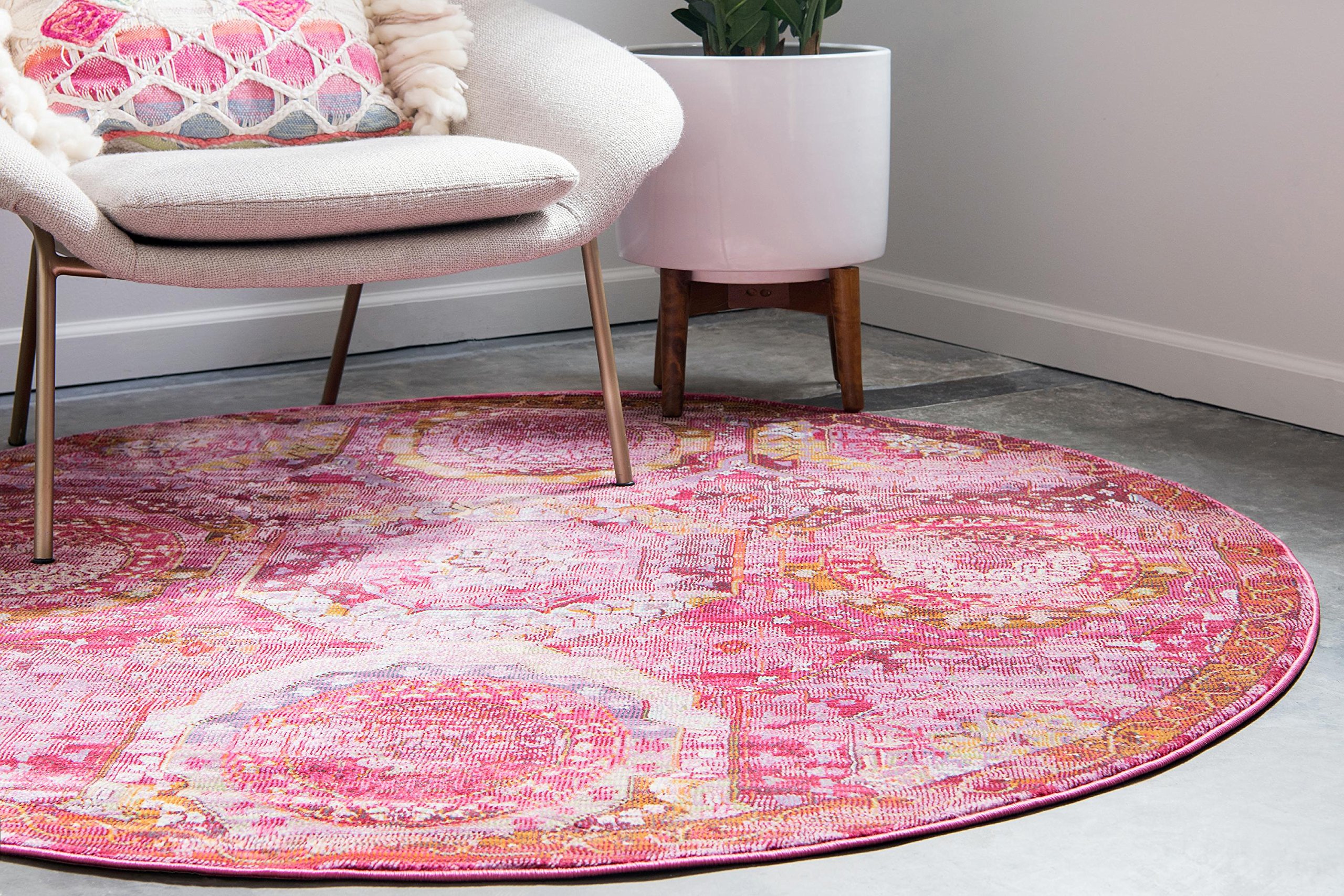 Unique Loom Baracoa Collection Area Rug - Coppelia (8' 4" Round, Pink/ Ivory)