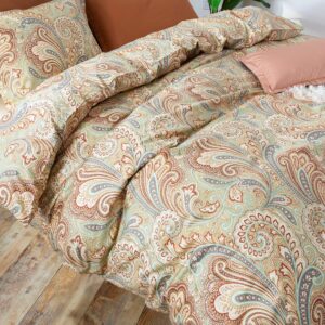 Eikei Boho Paisley Print Luxury Duvet Quilt Cover and Shams 3pc Bedding Set Bohemian Damask Medallion 350TC Egyptian Cotton Sateen (Rust, Queen)