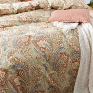 Eikei Boho Paisley Print Luxury Duvet Quilt Cover and Shams 3pc Bedding Set Bohemian Damask Medallion 350TC Egyptian Cotton Sateen (Rust, Queen)