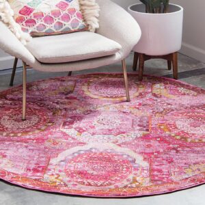 Unique Loom Baracoa Collection Area Rug - Coppelia (8' 4" Round, Pink/ Ivory)