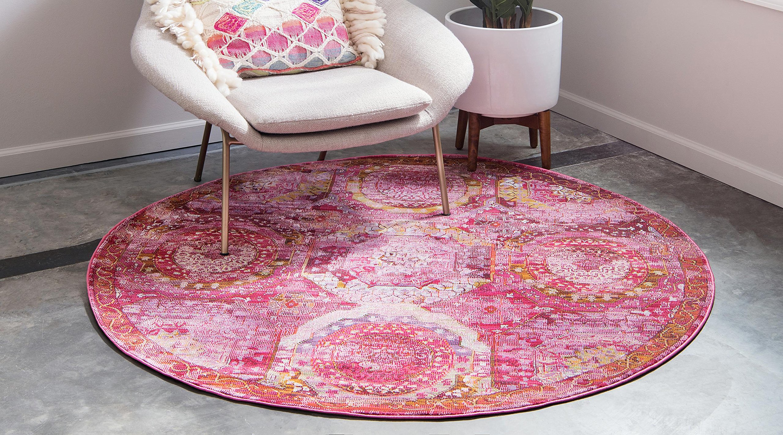 Unique Loom Baracoa Collection Area Rug - Coppelia (8' 4" Round, Pink/ Ivory)