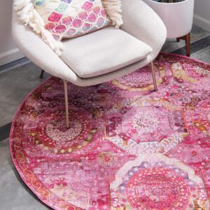 Unique Loom Baracoa Collection Area Rug - Coppelia (8' 4" Round, Pink/ Ivory)