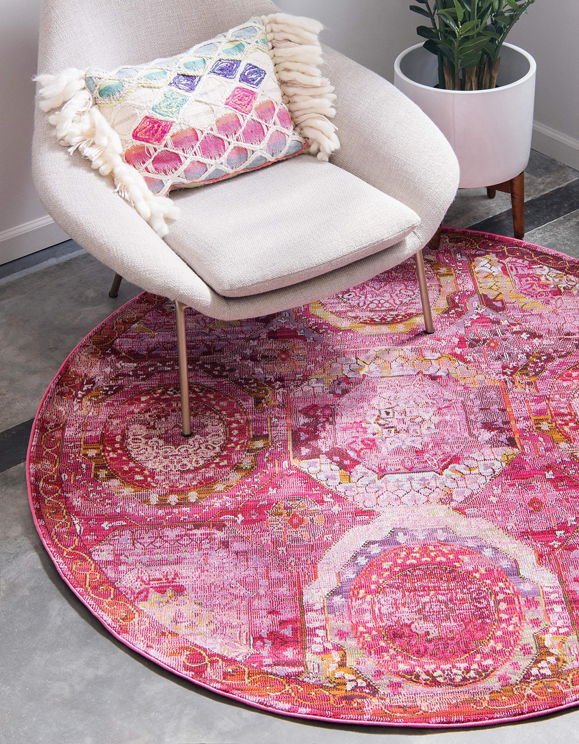 Unique Loom Baracoa Collection Area Rug - Coppelia (8' 4" Round, Pink/ Ivory)