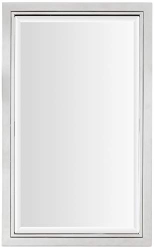 Head West Brushed Nickel with Chrome Recessed Medicine Cabinet Mirror - Stainless Steel Bathroom Mirror with Storage, Beveled Edge, and Adjustable Shelve - Small Medicine Cabinets for Bathroom 16"x26"