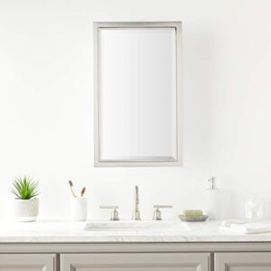 Head West Brushed Nickel with Chrome Recessed Medicine Cabinet Mirror - Stainless Steel Bathroom Mirror with Storage, Beveled Edge, and Adjustable Shelve - Small Medicine Cabinets for Bathroom 16"x26"