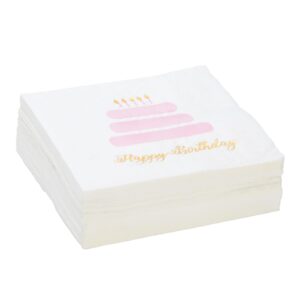 BLUE PANDA 50 Pack Light Pink Happy Birthday Cocktail Napkins for Women with Gold Foil Accents, 3-Ply (5 x 5 Inches)