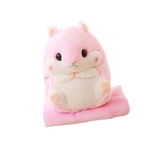 YunNasi Plush Hamster Stuffed Animal Toys Hamster Throw Pillow with Blanket 19.7 Inches Pink