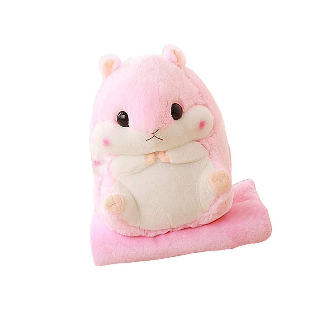 YunNasi Plush Hamster Stuffed Animal Toys Hamster Throw Pillow with Blanket 19.7 Inches Pink