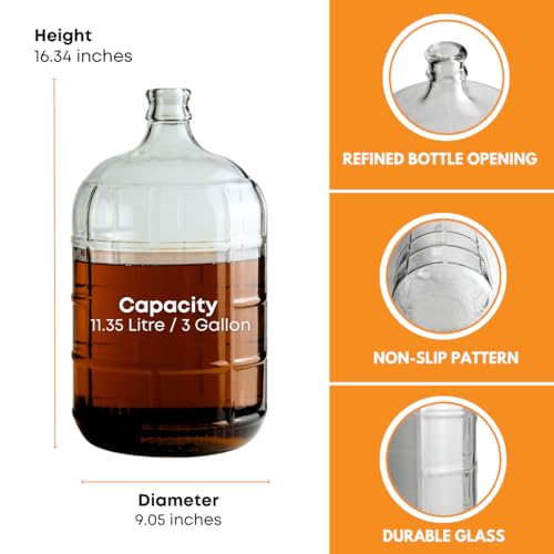 FastRack 3 Gallon Italian Glass Carboy Clear | Food Grade, Leak-Proof for fermentation, brewing & storage | 3 Gallon Fermenter | Large Glass Carboy for Home Brewing, Kombucha, Wine and Beer | 1 Pack