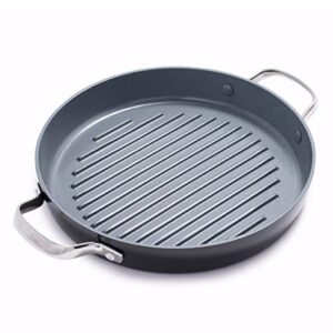 greenpan valencia pro hard anodized healthy ceramic nonstick 11" grill pan, pfas-free, induction, dishwasher safe, oven safe, gray