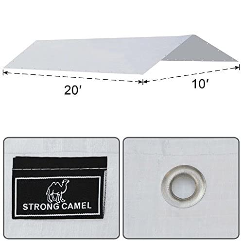 Strong Camel 10'x20' Carport Replacement Canopy Cover for Tent Top Garage Shelter Cover with Ball Bungees (Only Cover, Frame is not Included)