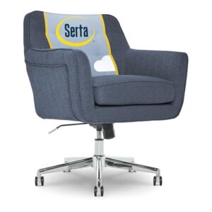 serta ashland home office desk chair with button tufted mid-back, memory foam cushion and padded arms, mid century modern vanity armchair with wheels for bedroom, chrome metal base, blue