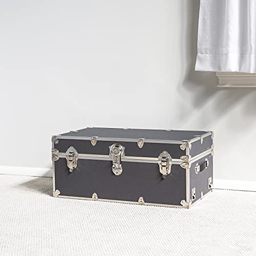 Rhino Trunk & Case Large Armor College Trunk with Removeable Wheels, Secure Dorm Storage Chest, Ideal Footlocker for Students, Strong Trunks 1000+ Pounds Sitting Capacity 32"x18"x14" (Black)