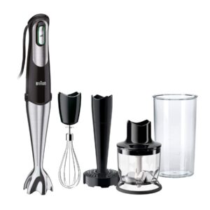 Braun 4-in-1 Immersion Hand Blender, Powerful 400W Stainless Steel Stick Blender, Variable Speed + 1.5-Cup Food Processor, Masher, Whisk, Beaker, Easy to Clean, MultiQuick MQ727