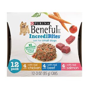 purina beneful small breed wet dog food variety pack, incredibites - (2 packs of 12) 3 oz. cans