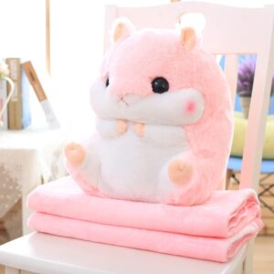 YunNasi Plush Hamster Stuffed Animal Toys Hamster Throw Pillow with Blanket 19.7 Inches Light Brown