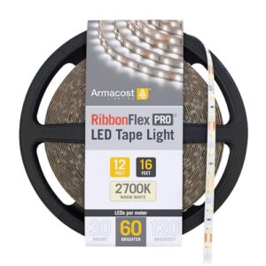 armacost lighting 132230 16.4 ft. led tape light soft white (2700k) ribbonflex pro series 60, dimmable, 250 lumens per ft., 12-volt