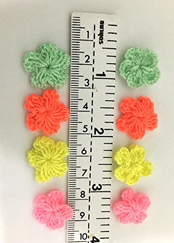 ICRAFY 's Brand 20 Pcs. Assorted Tiny Crochet Flower with Pearl Fabric Cotton Satin Craft Sewing Appliques DIY Diameter 12 mm.