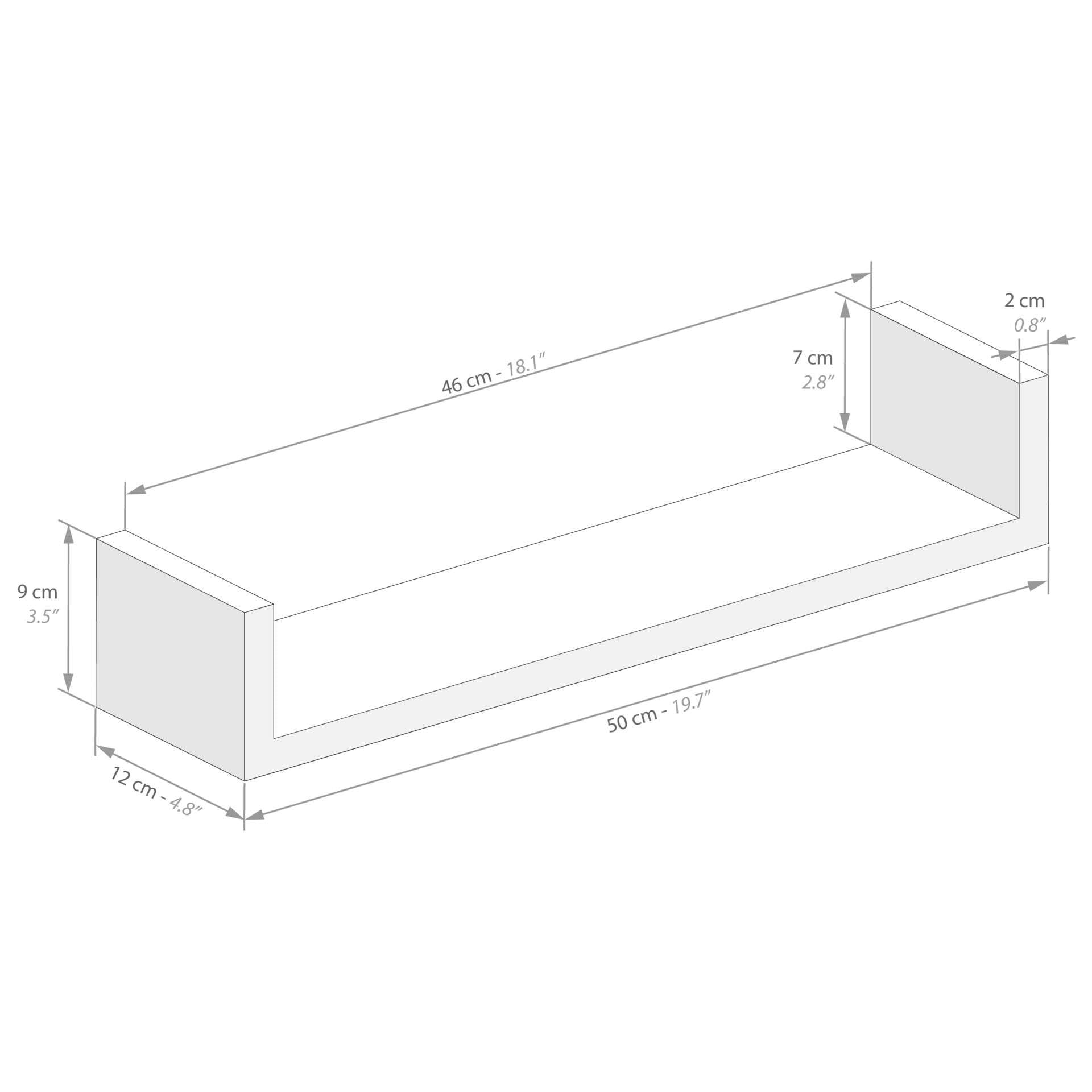 Mobili Fiver, Set of 2 U-Shaped Shelves, Iacopo, Ashwood White, 19.7 "x4.7 x3.5, Laminate-Finished, Wall Mounted Shelves for Bedroom, Entrance, Living Room, Office, Italian Furniture