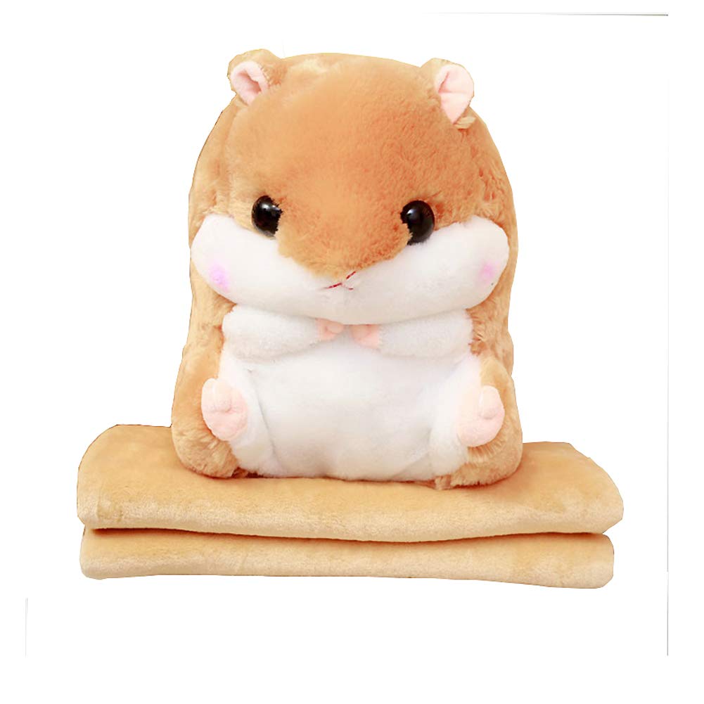 YunNasi Plush Hamster Stuffed Animal Toys Hamster Throw Pillow with Blanket 19.7 Inches Light Brown