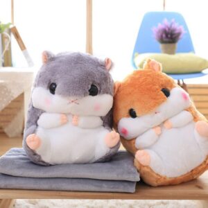 YunNasi Plush Hamster Stuffed Animal Toys Hamster Throw Pillow with Blanket 19.7 Inches Light Brown