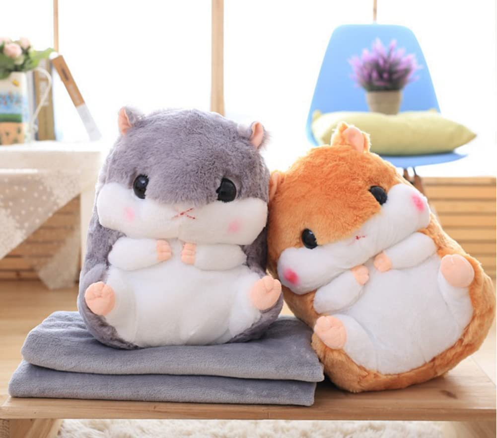 YunNasi Plush Hamster Stuffed Animal Toys Hamster Throw Pillow with Blanket 19.7 Inches Light Brown